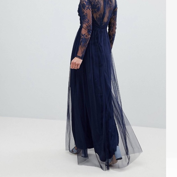 ASOS | Dresses | Asos Lace Maxi Dress With Long Sleeves Navy | Poshmark